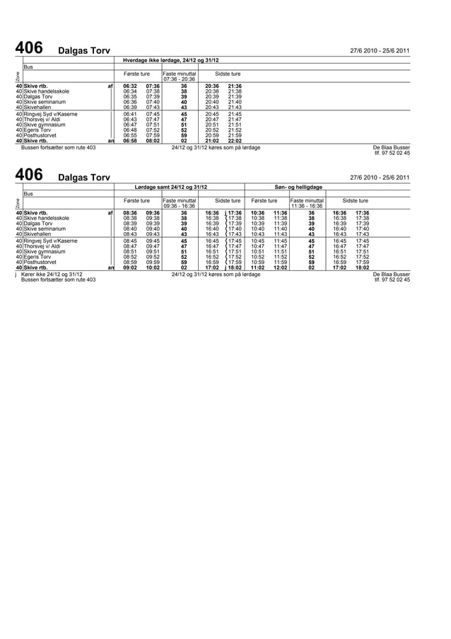 Samlet Køreplan | Skive Bybus |2010-2011| Midttrafik | PDF