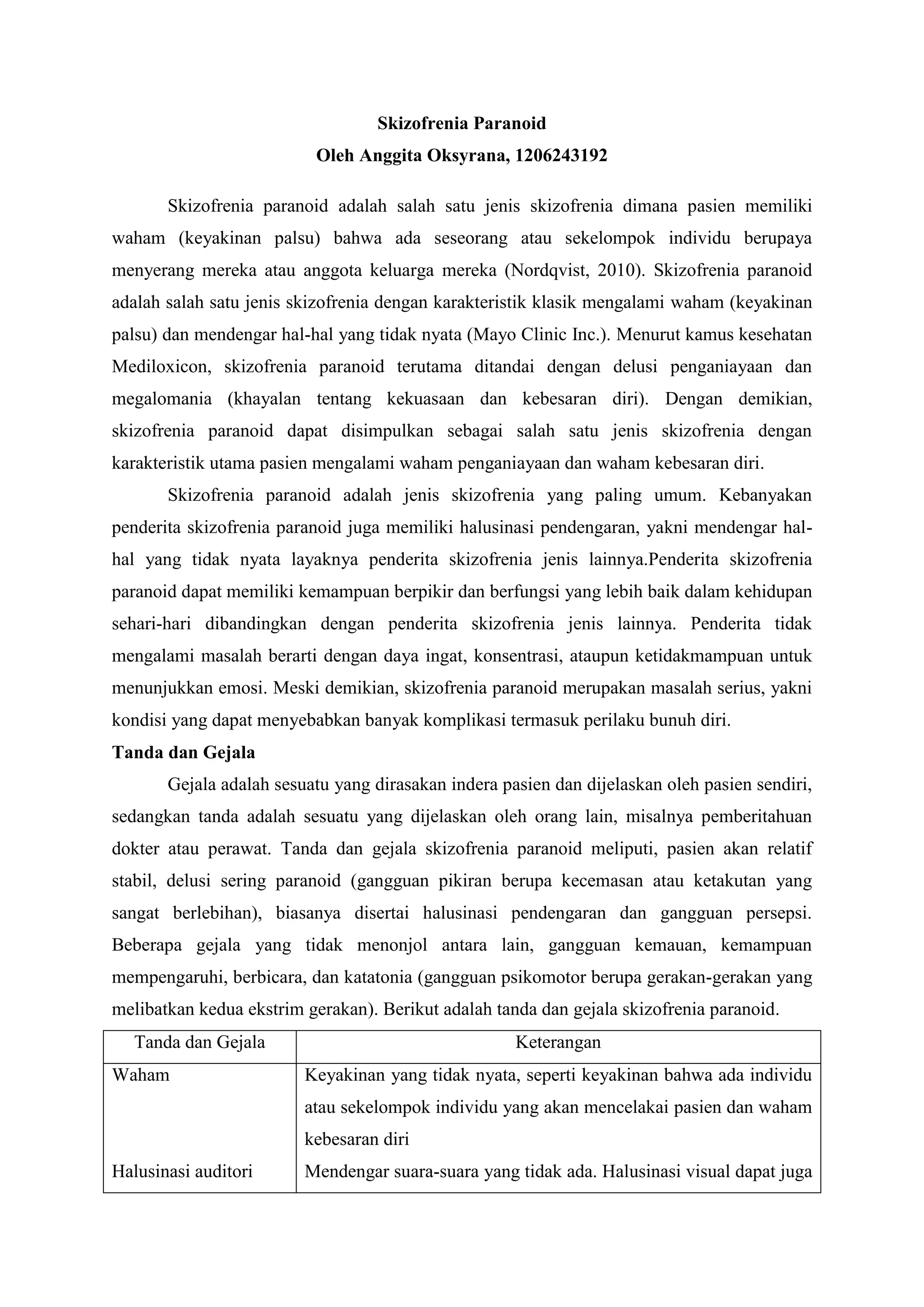 Skizofrenia Paranoid | DOCX