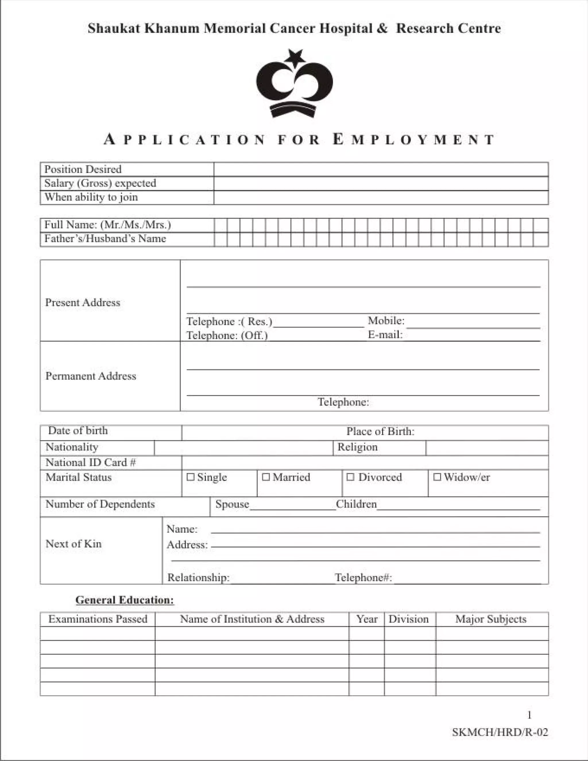 SKGH Job Application Form | PDF