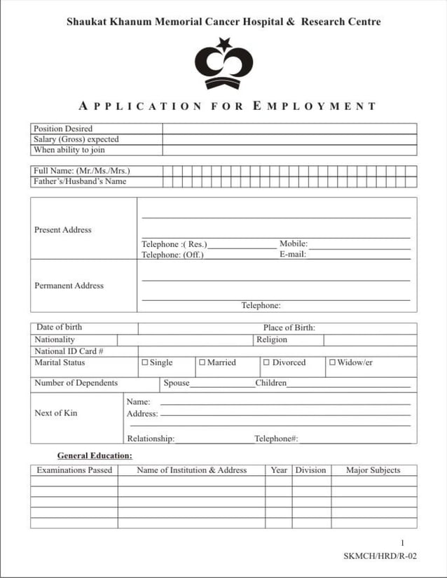 SKGH Job Application Form | PDF