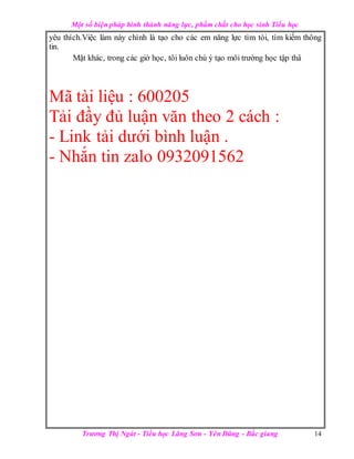 Skkn Một số biện pháp hình thành năng lực phẩm chất cho học sinh Tiểu học | DOC