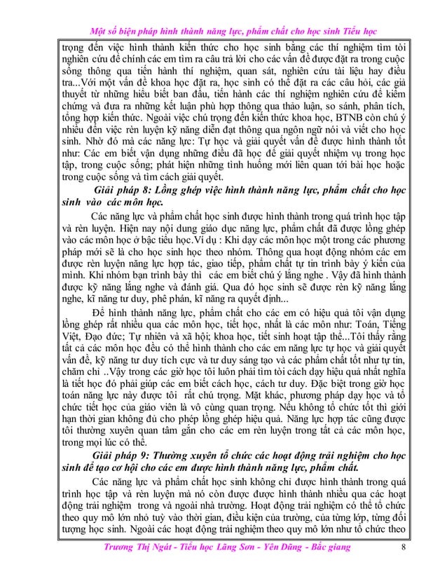 Skkn Một số biện pháp hình thành năng lực phẩm chất cho học sinh Tiểu học | DOC