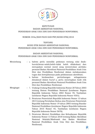 Sk kode etik ban paud dan pnf tahun 2018 1535023030 | PDF