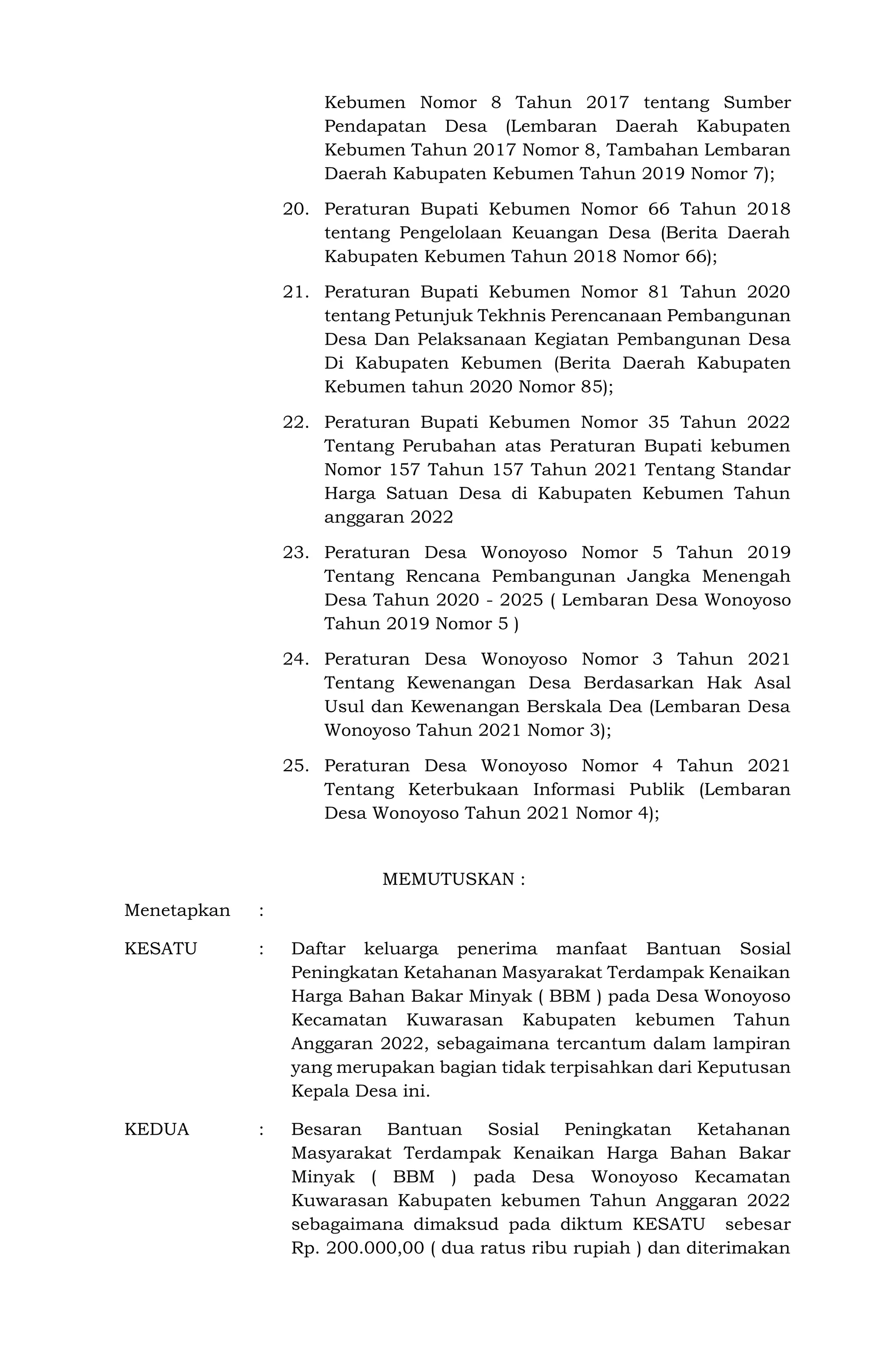 KEPUTUSAN KEPALA DESA TENTANG PENETAPAN KELUARGA PENERIMA MANFAAT ( KPM ...