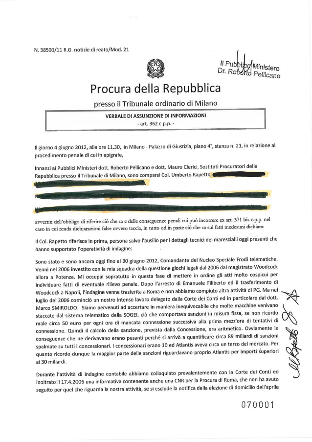 Multa slot, il verbale di Rapetto | PDF