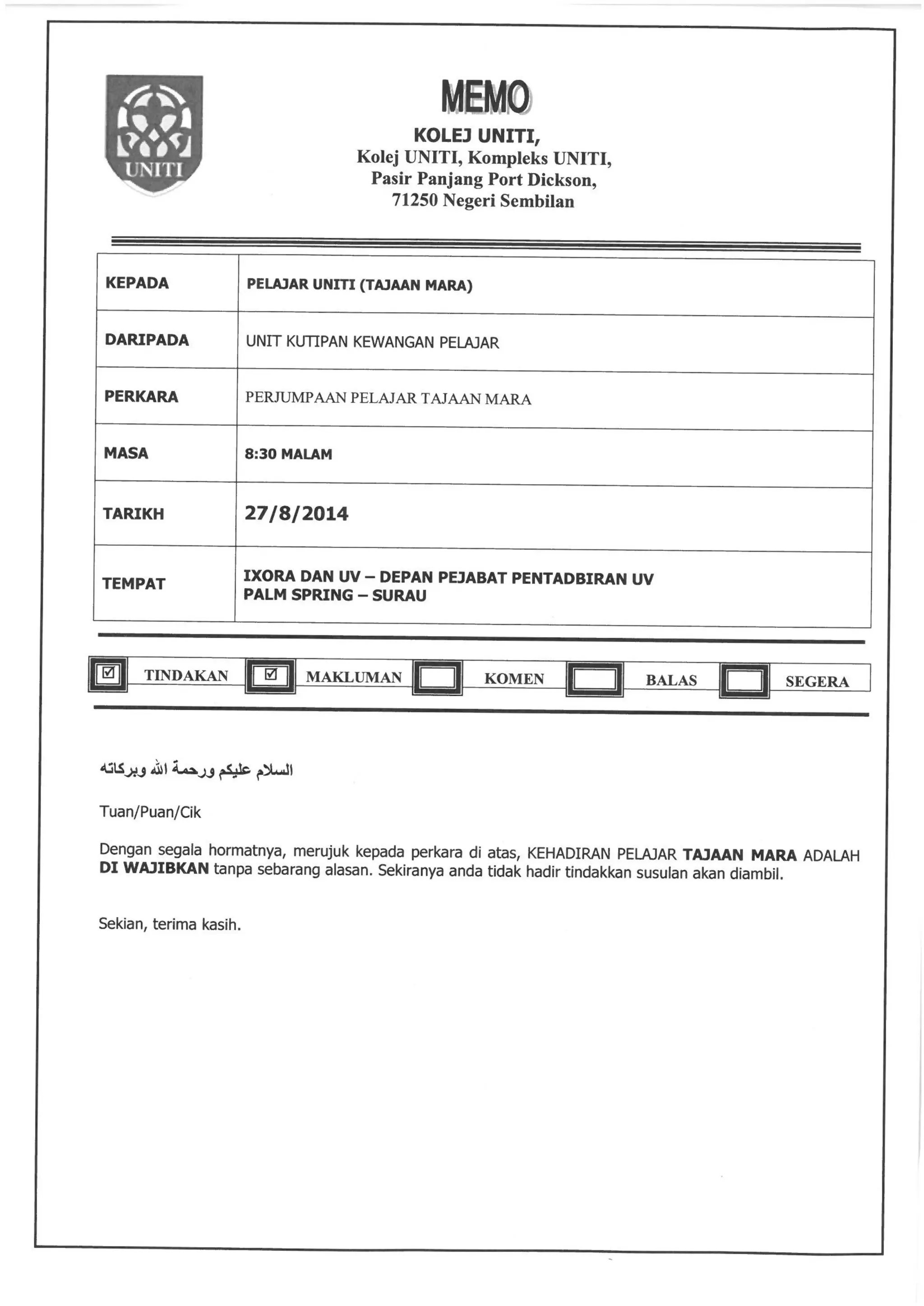 Memo Taklimat MARA | PDF