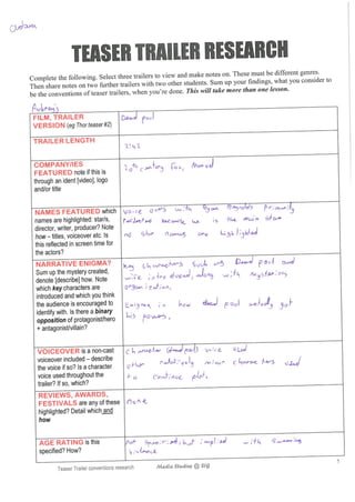 Teaser trailer analyses Ben Adam | PDF