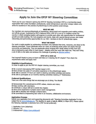 EPIP New York Chapter Steering Committee Application | PDF