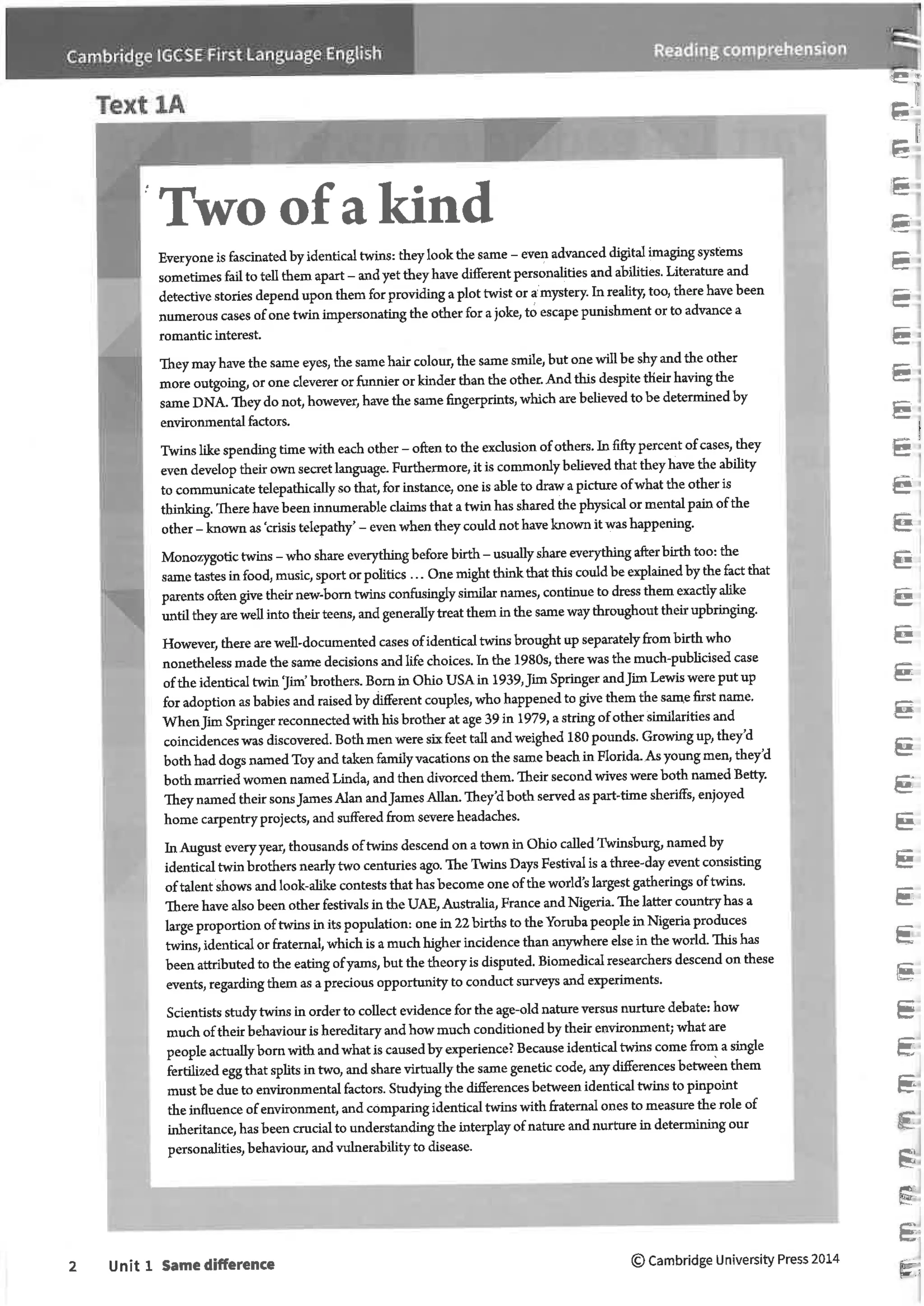 IGCSE 1 English Lang: Two of a Kind | PDF