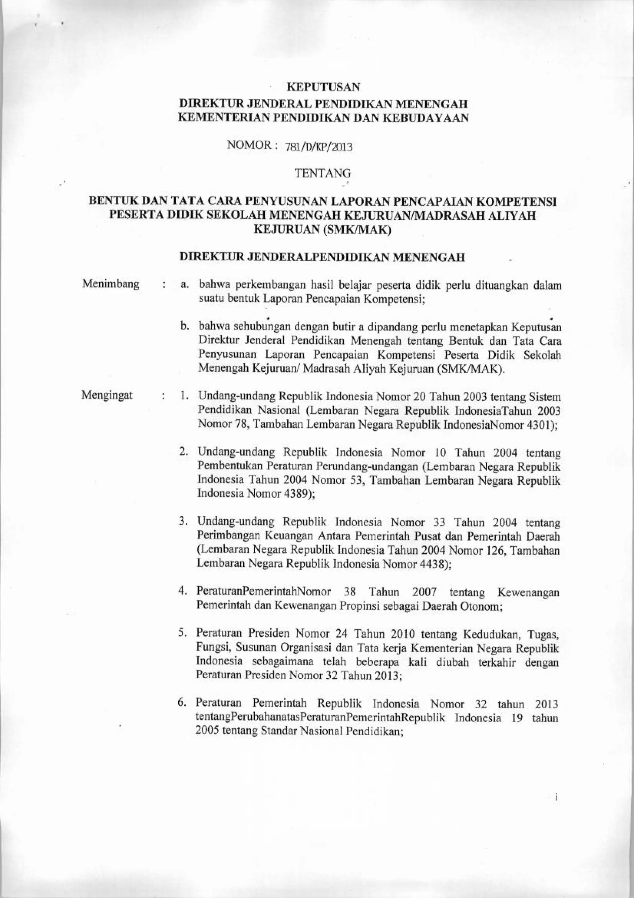 Surat keputusan model raport smk kurikulum 2013 | PDF | Free Download