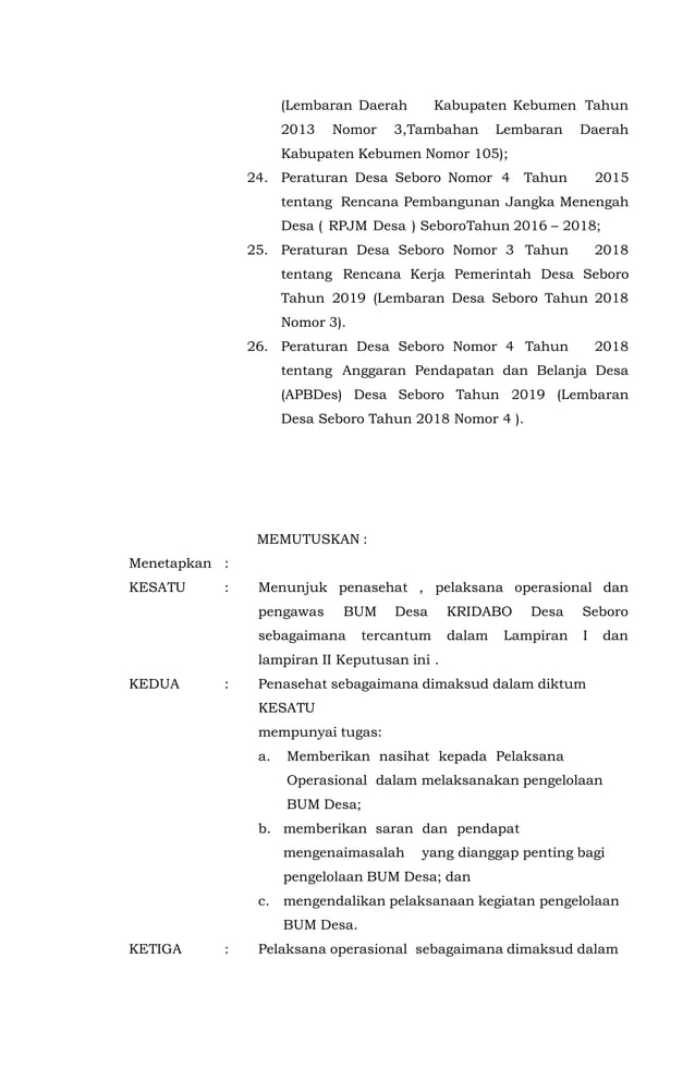 Sk no. 14 tahun 2019 bumdes | PDF