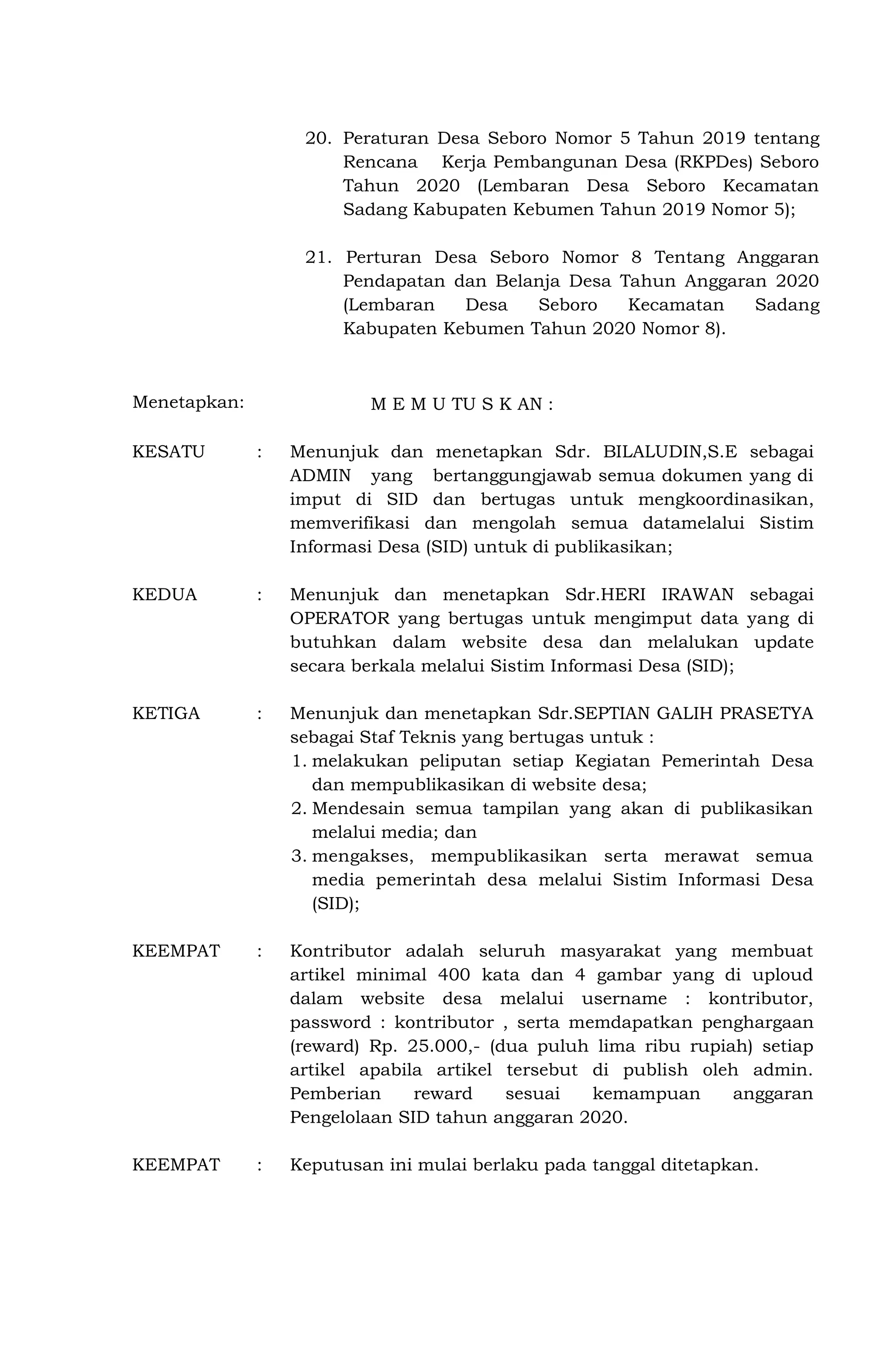 SK NOMOR 2 TAHUN 2020 TENTANG PENGELOLA SID | PDF