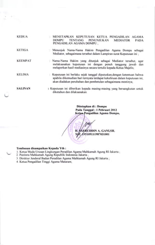 Sk nomor 24 ot (2012)penunjukan mediator pa dompu | PDF