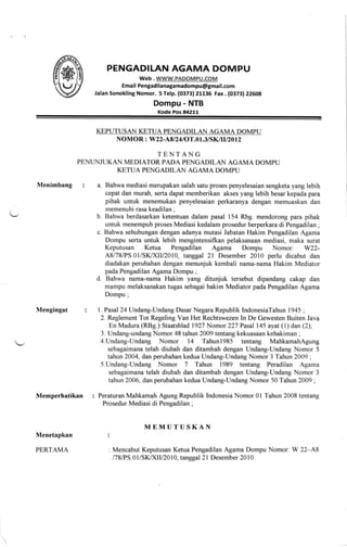 Sk nomor 24 ot (2012)penunjukan mediator pa dompu | PDF