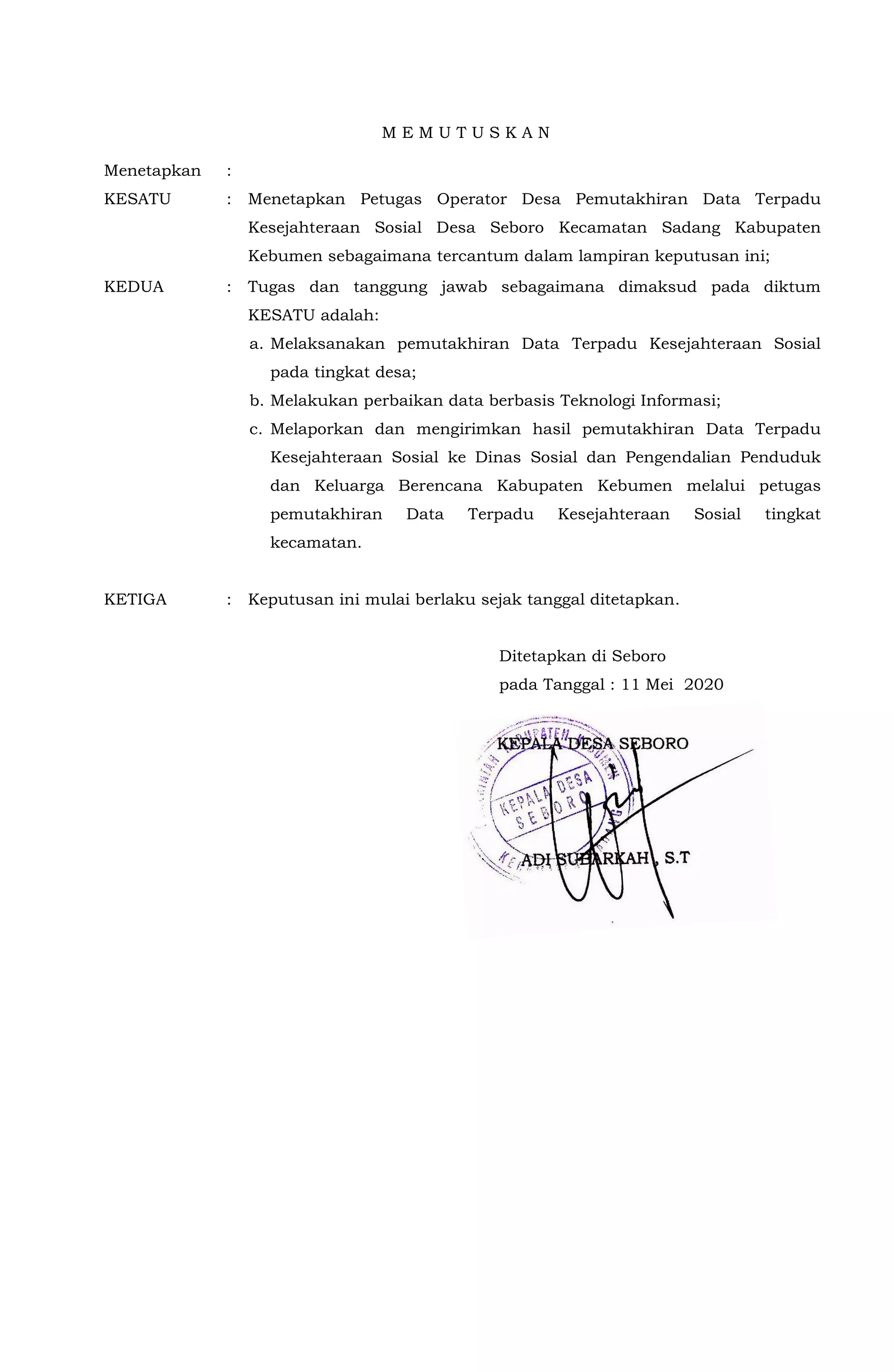 SK No.17 TA 2020 tentang Operator Desa SIK-NG | PDF