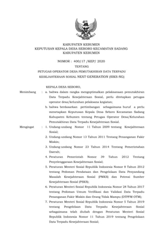 SK No.17 TA 2020 tentang Operator Desa SIK-NG | PDF