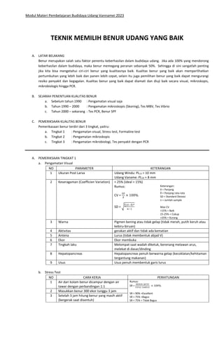 TEKNIK MEMILIH BENUR UDANG YANG BAIK | PDF