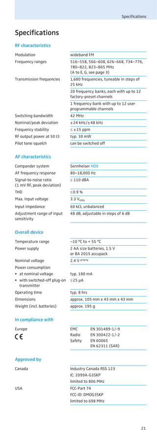 Sennheiser SKP 100 G3 plug on transmitter | PDF
