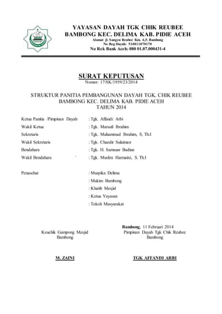 Sk Panitia Pembangunan Dayah Tgk Chik Reubee Bambong 2012 Docx