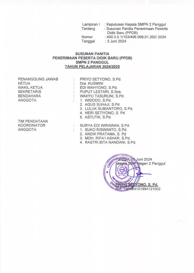 SK Panitia PPDB SMP Negeri 2 Panggul .pdf