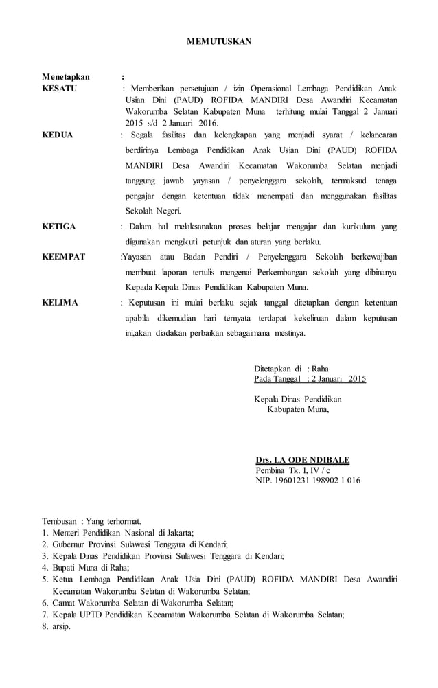 Sk paud rofida mandiri | PDF