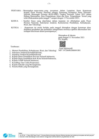 Sk pemenang ksn smp nasional 2021 | PDF