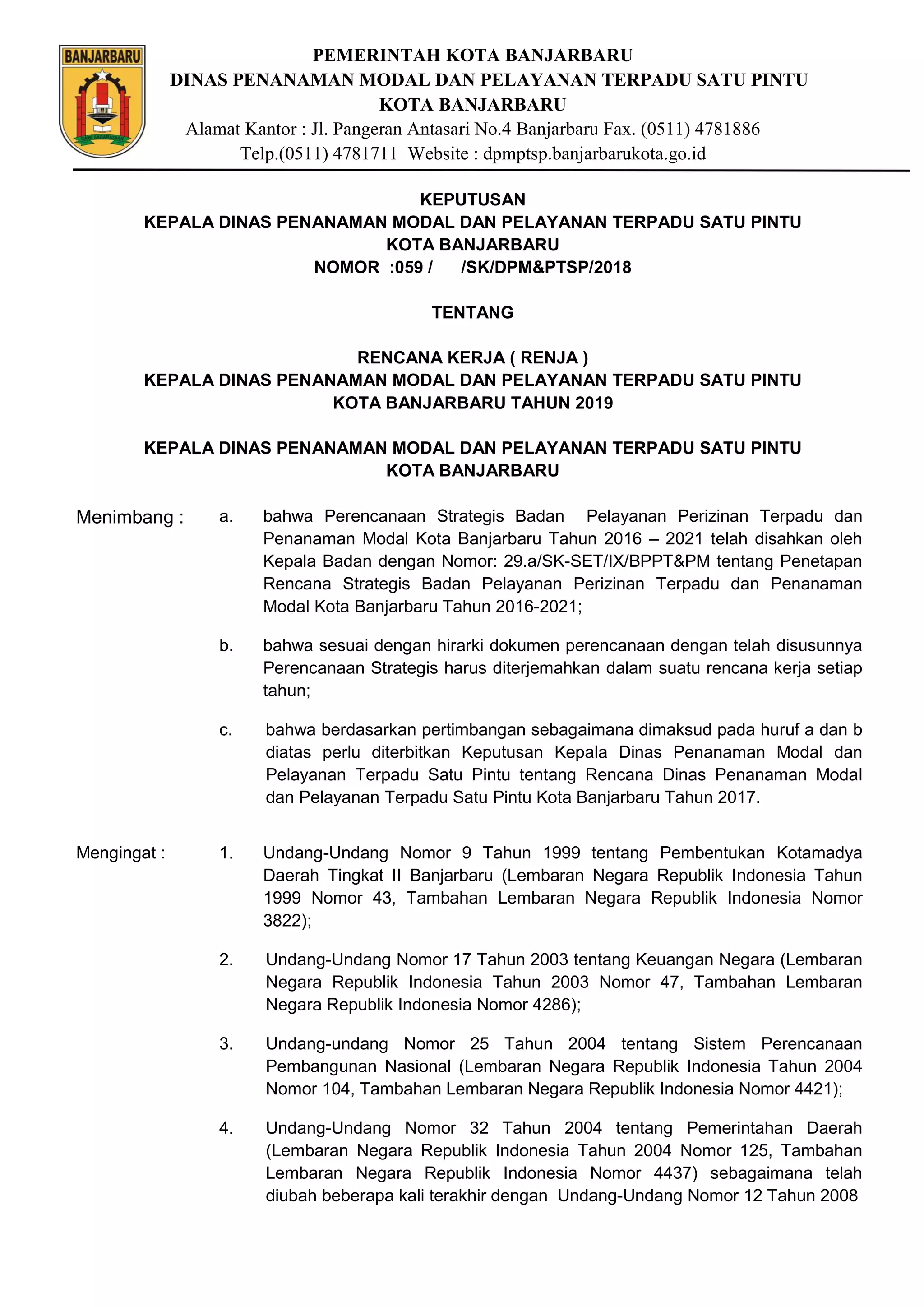 Sk penetapan renja 2019 | PDF
