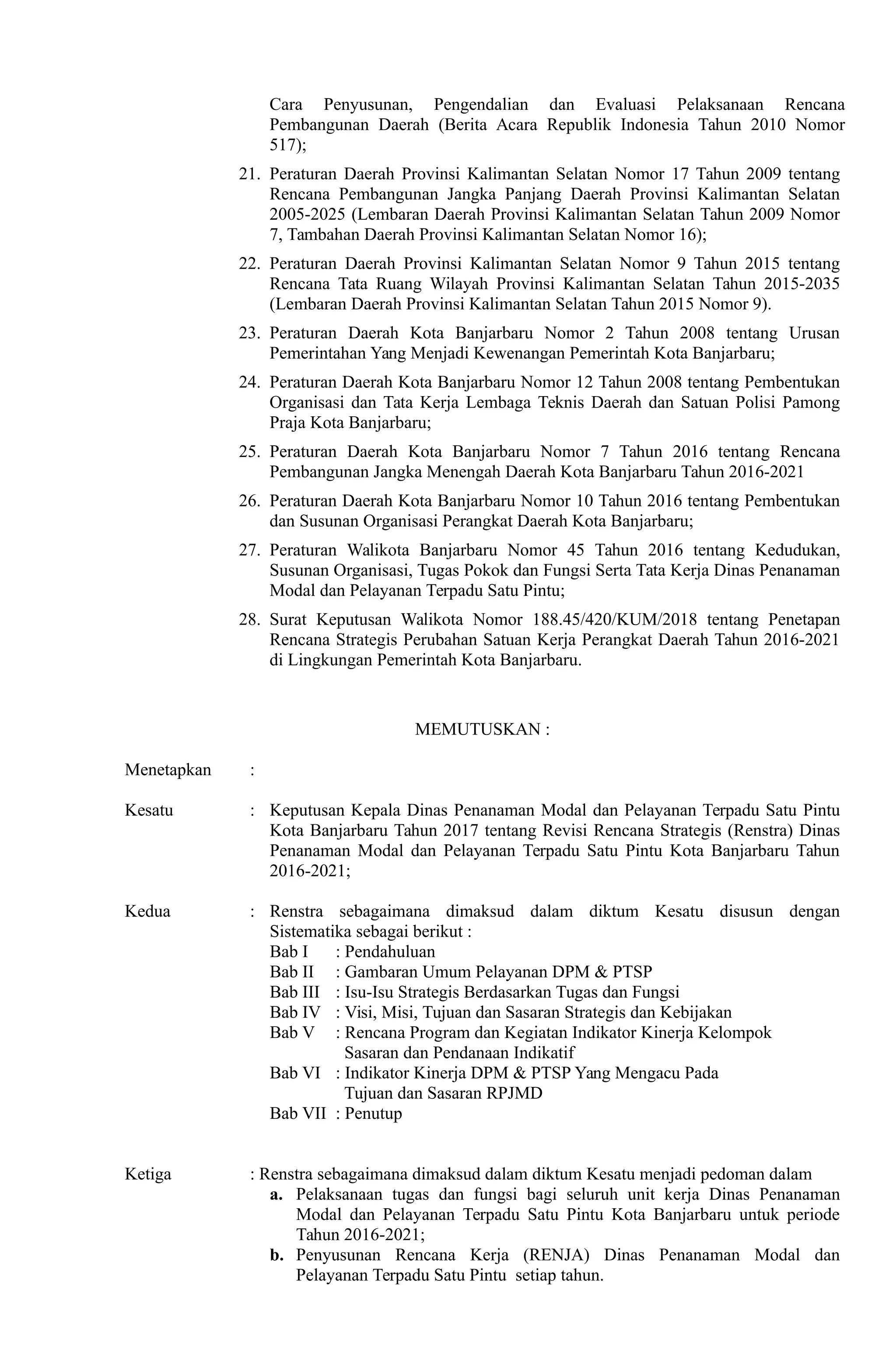 Sk pengesahan renstra 2016 2021 | PDF