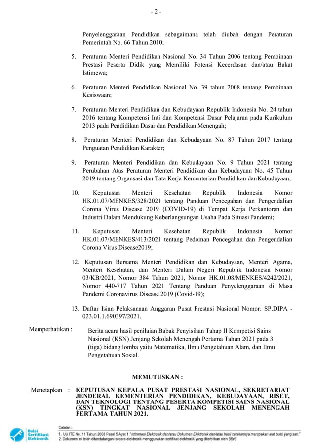 Sk peserta nasional ksn smp 2021 | PDF