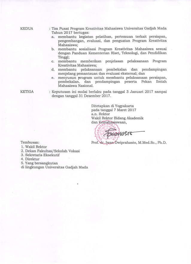 SK Rektor Tentang Tim Pusat Program Kreativitas Mahasiswa UGM Tahun ...