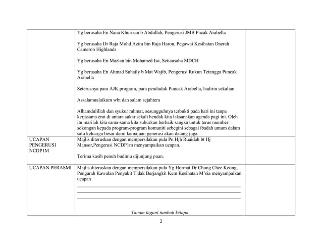 Skrip juruacara kempen jom sihat ncdp puncak arabella | DOC