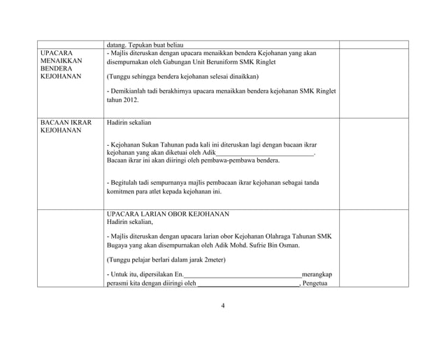 Skrip juruacara majlis kejohanan sukan tahunan kali ke | DOC