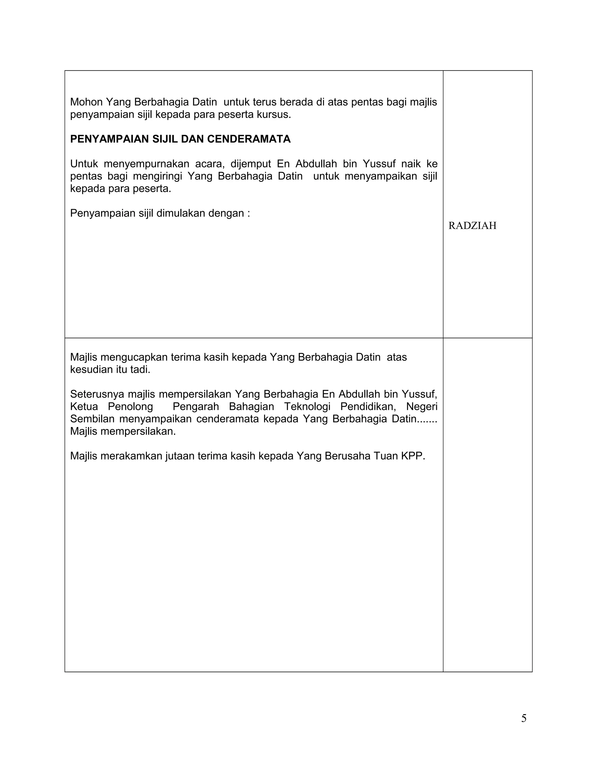 Skrip majlis penutupan kursus pembangunan individu dan organisasi perkhidmatan awam integriti | DOC