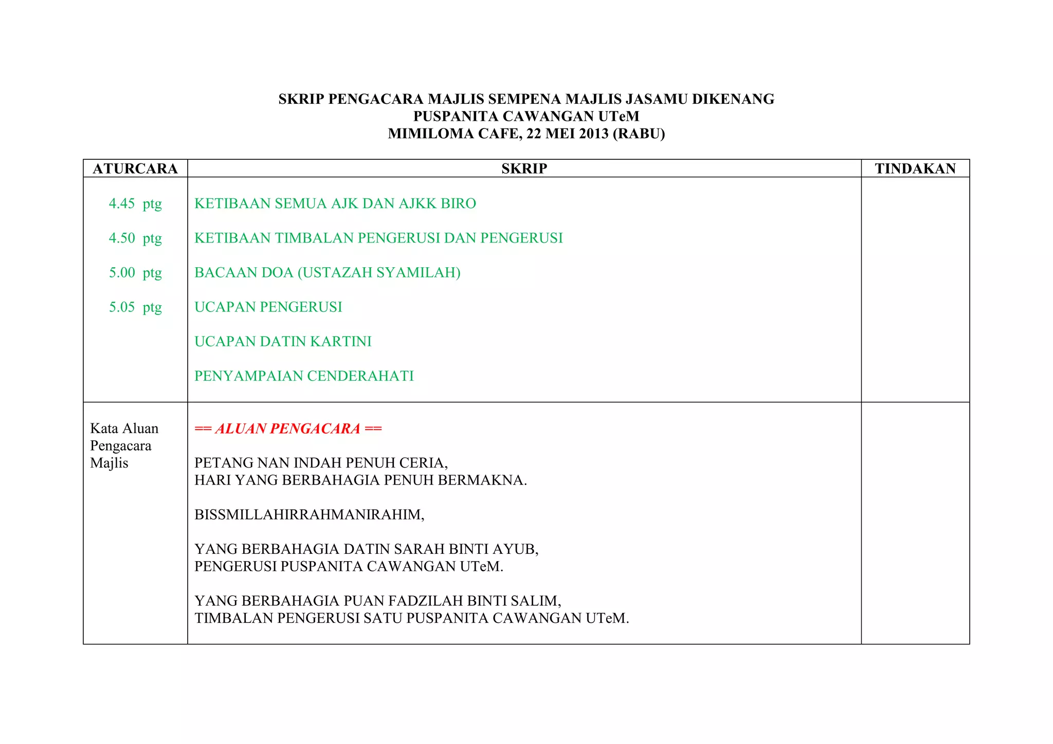 Skrip mc majlis jasamu dikenang | PDF