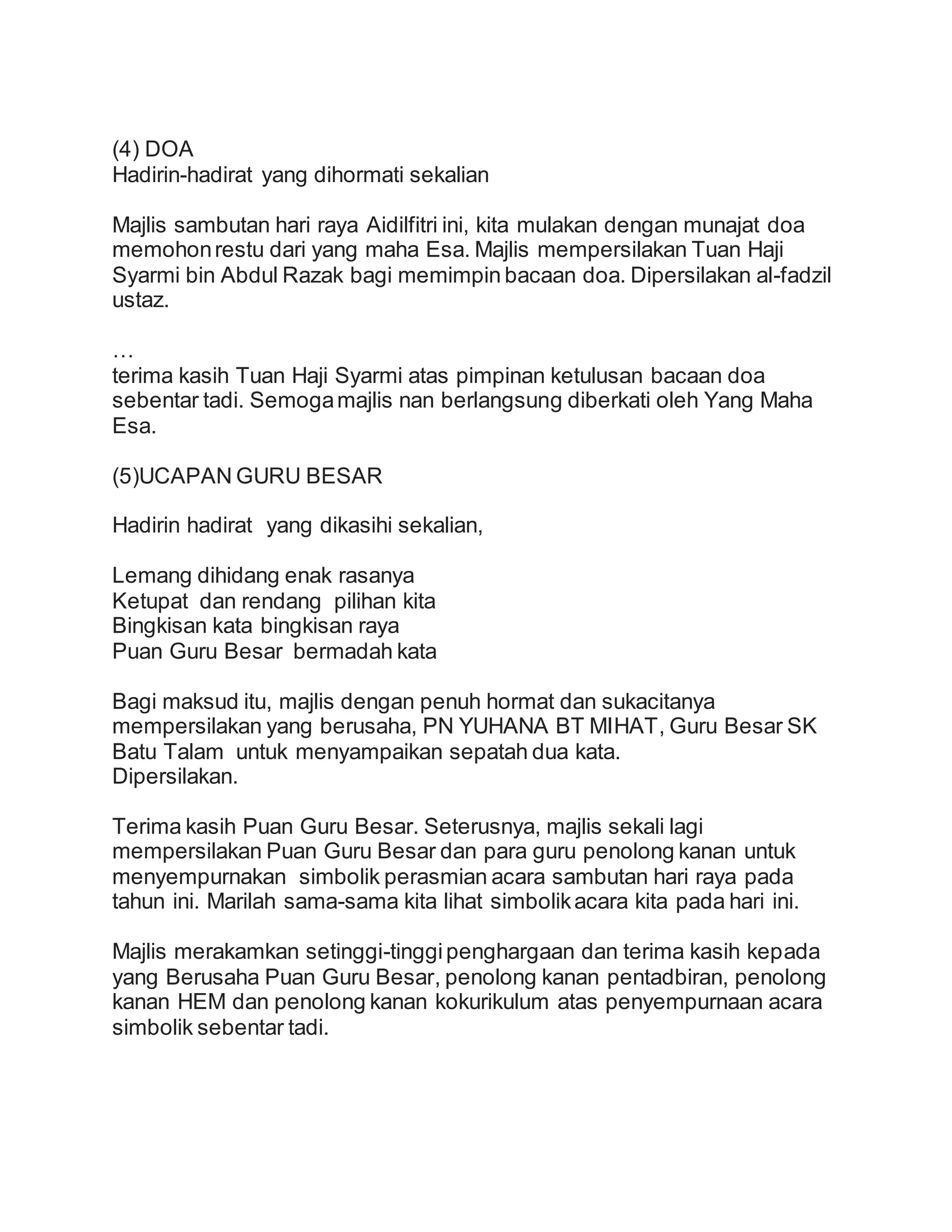Skrip pengacara majlis jamuan hari raya 20188 | DOCX