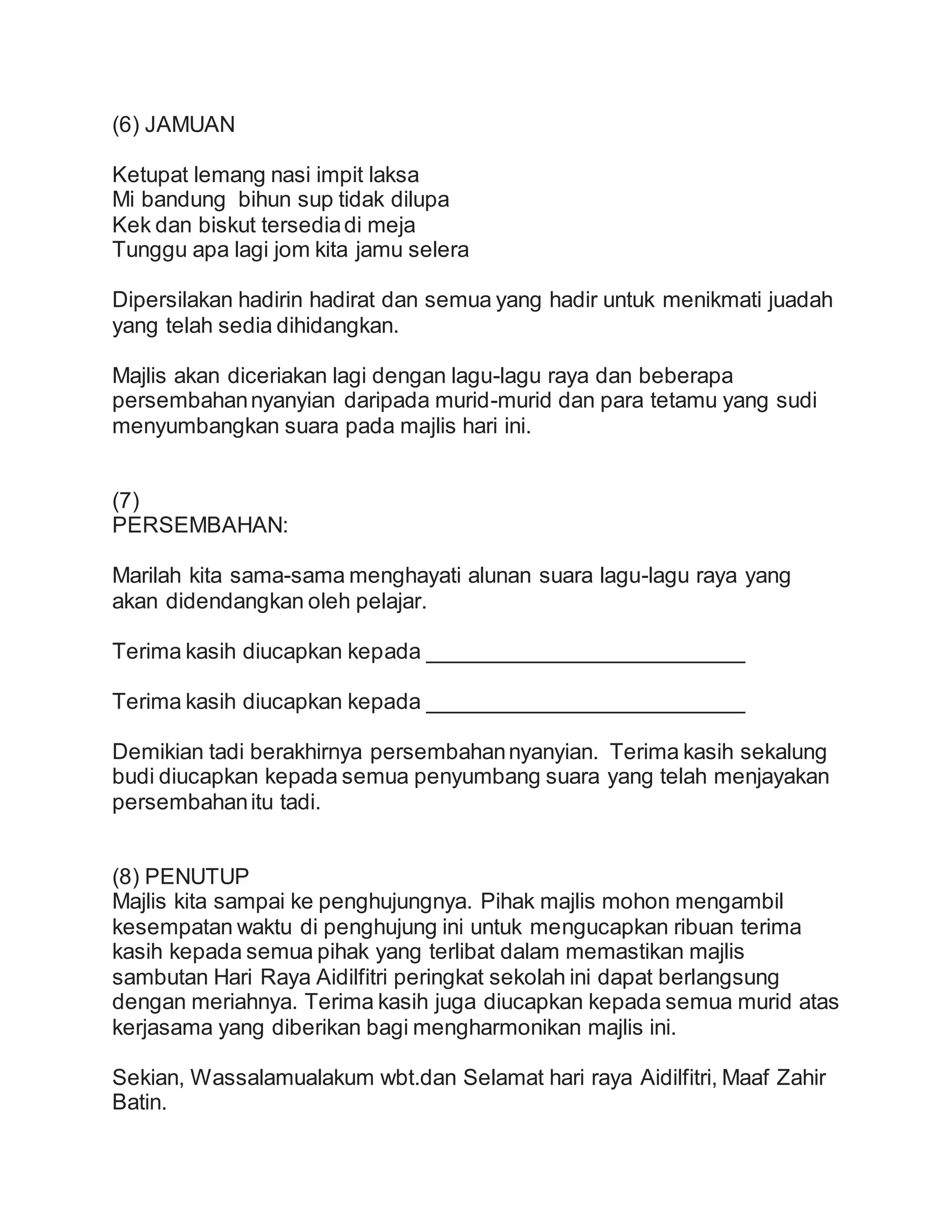 Skrip pengacara majlis jamuan hari raya 20188 | DOCX