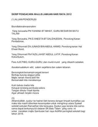 Skrip pengacara majlis jamuan hari raya 20188 | DOCX