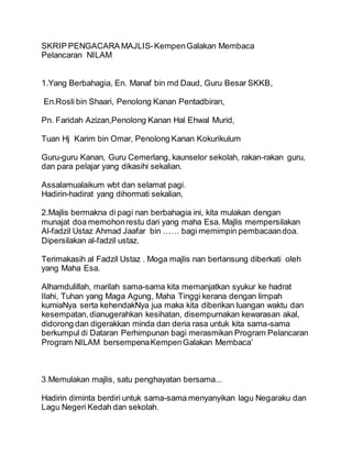 Skrip pengacara majlis program galakan membaca | DOCX