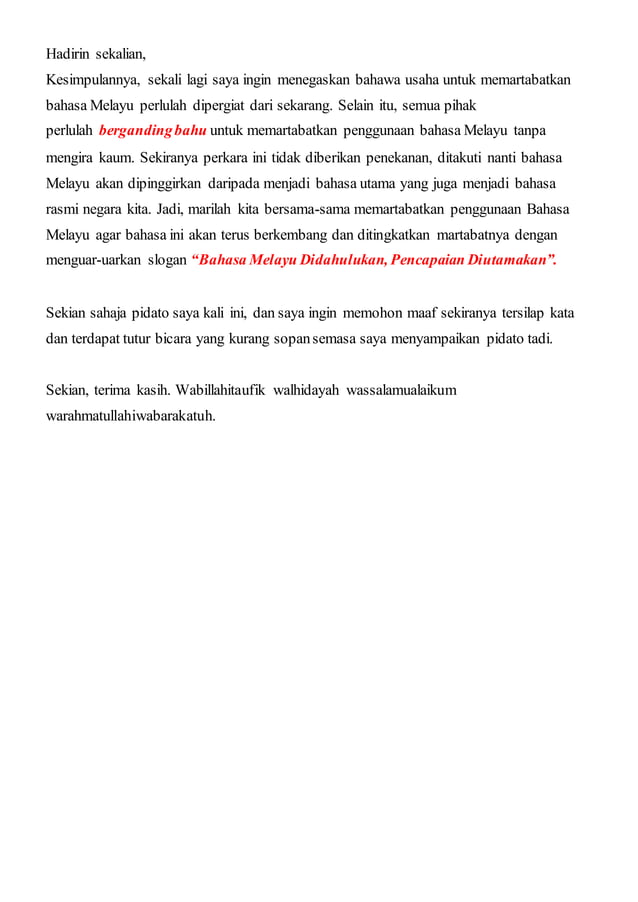 Skrip pidato 'memartabatkan bahasa melayu' | DOCX
