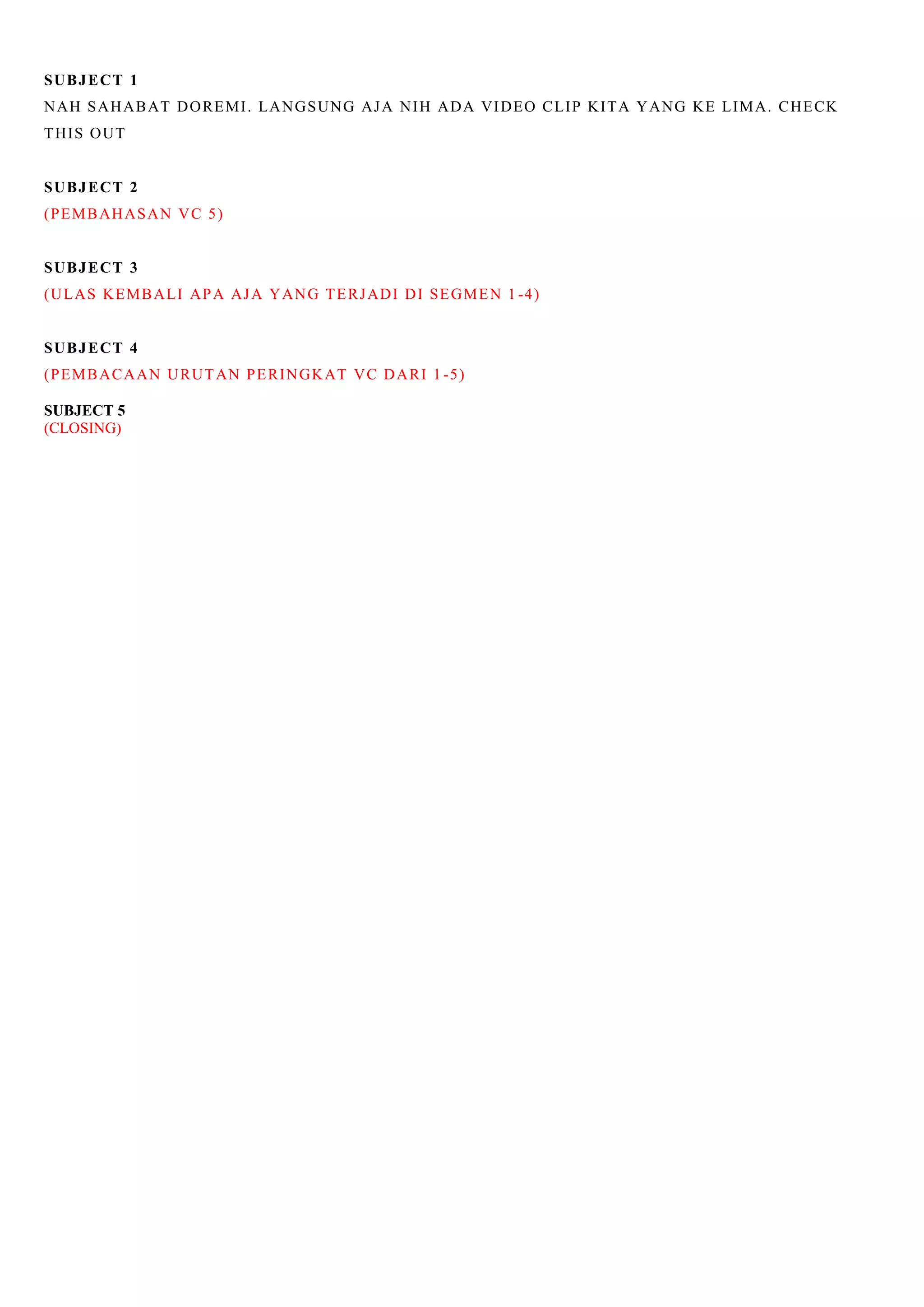 Skrip tiap segmen untuk acara DOREMI | PDF