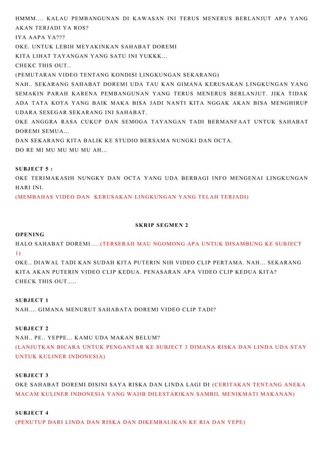 Skrip tiap segmen untuk acara DOREMI | PDF