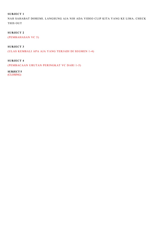 Skrip tiap segmen untuk acara DOREMI | PDF