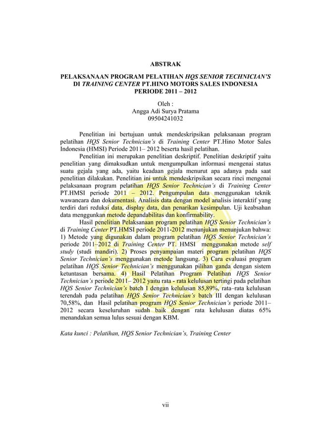 PELAKSANAAN PROGRAM PELATIHAN HQS SENIOR TECHNICIAN'S | PDF
