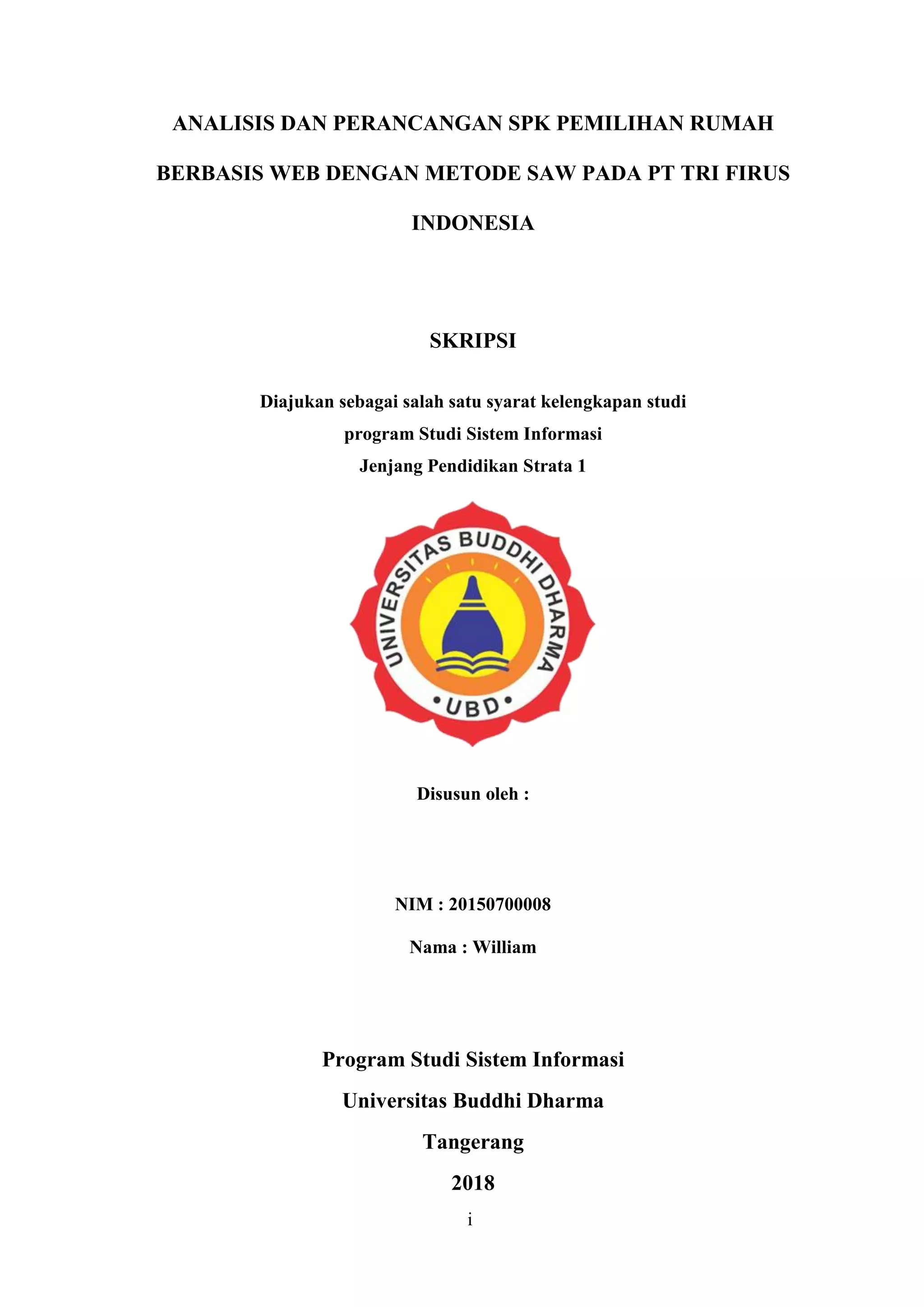 Skripsi pemilihan rumah dengan metode saw | PDF