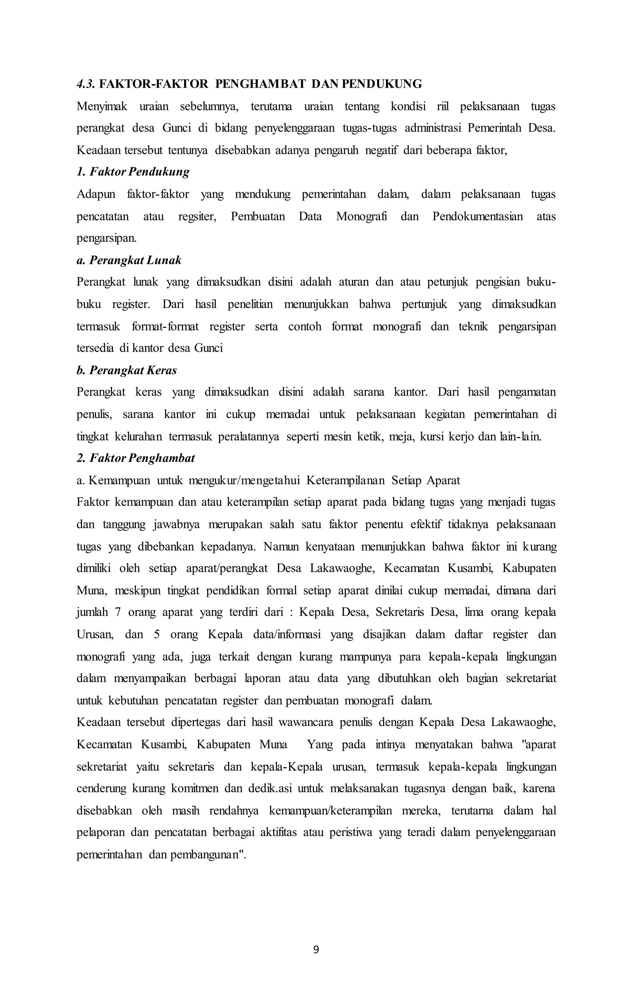 Skripsi peranan kepala desa dalam melaksanakan tugas administrasi desa ...