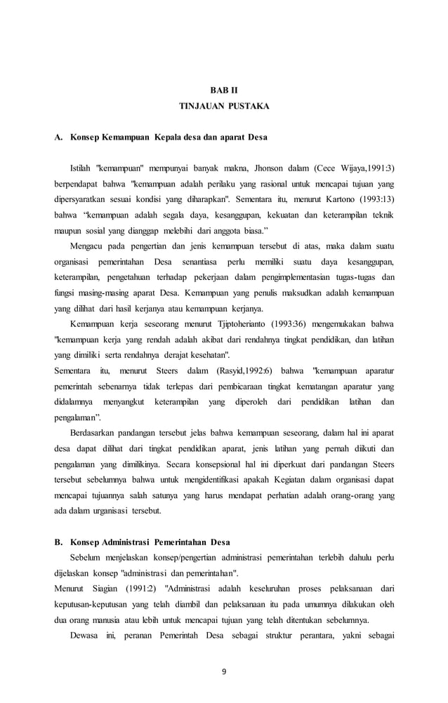 Skripsi peranan kepala desa dalam melaksanakan tugas administrasi desa ...