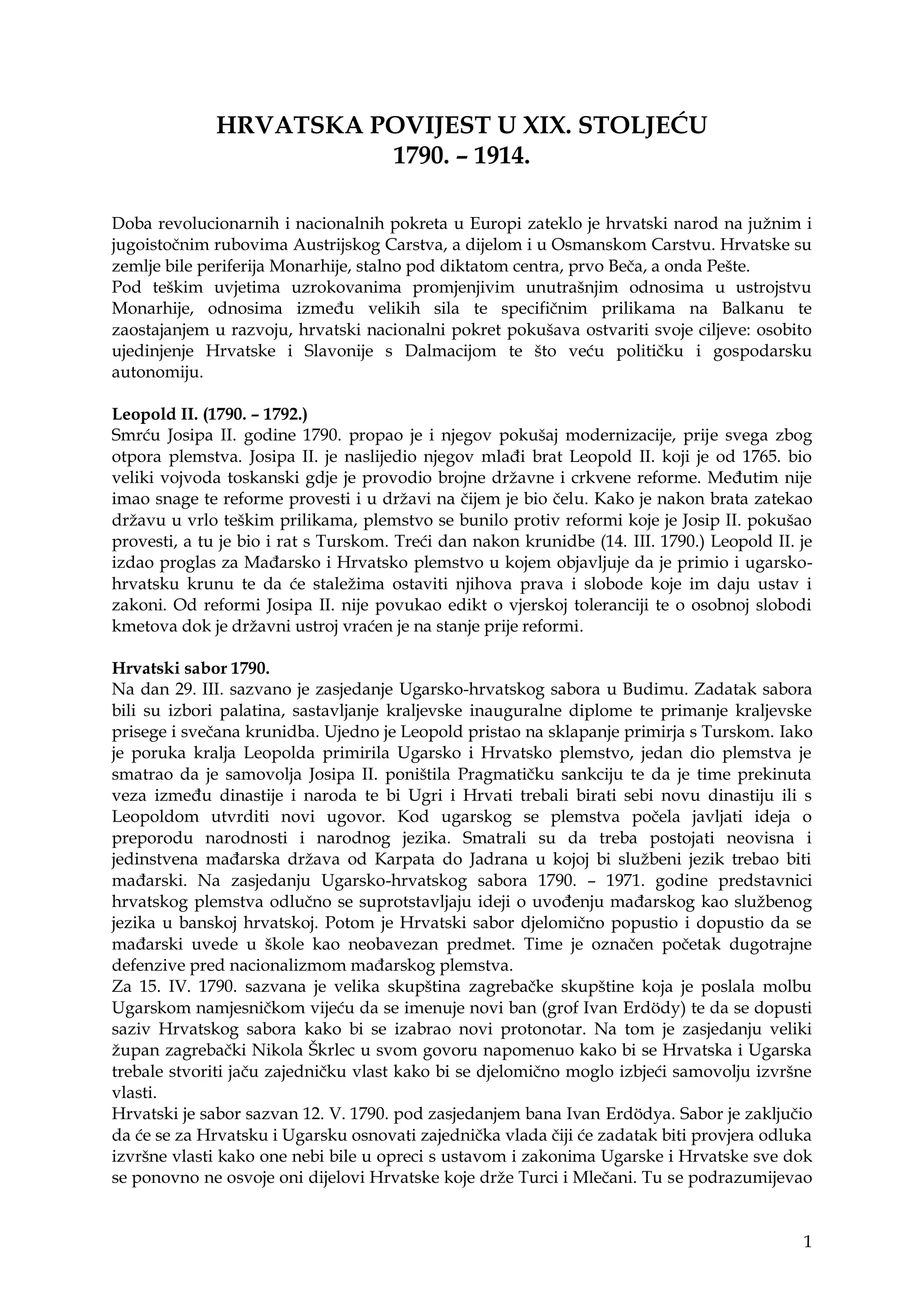 Skripta hrvatska povijest u xix stoljecu | PDF