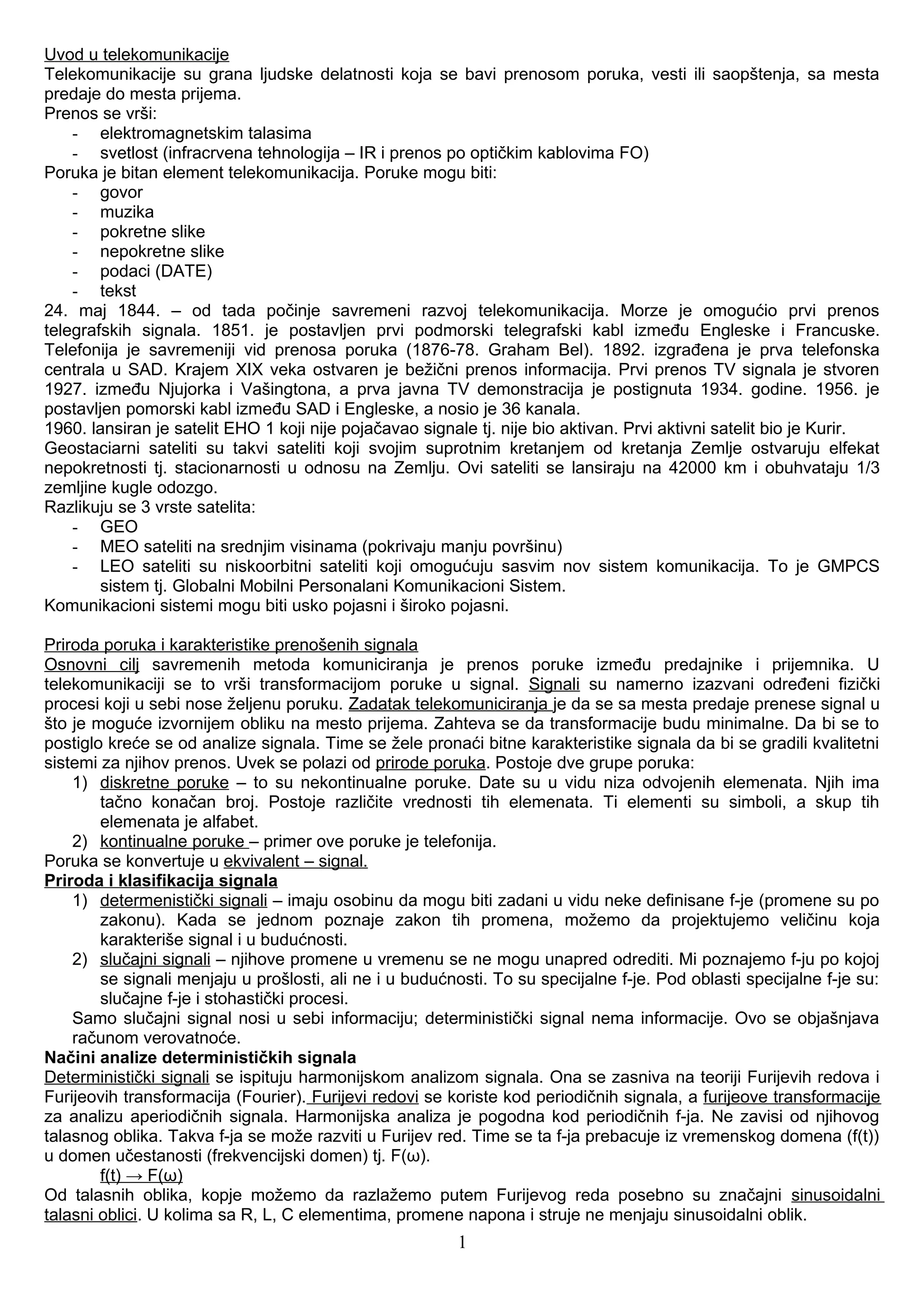 Skripta uvod u telekomunikacije treca godina zrenjanin | DOC