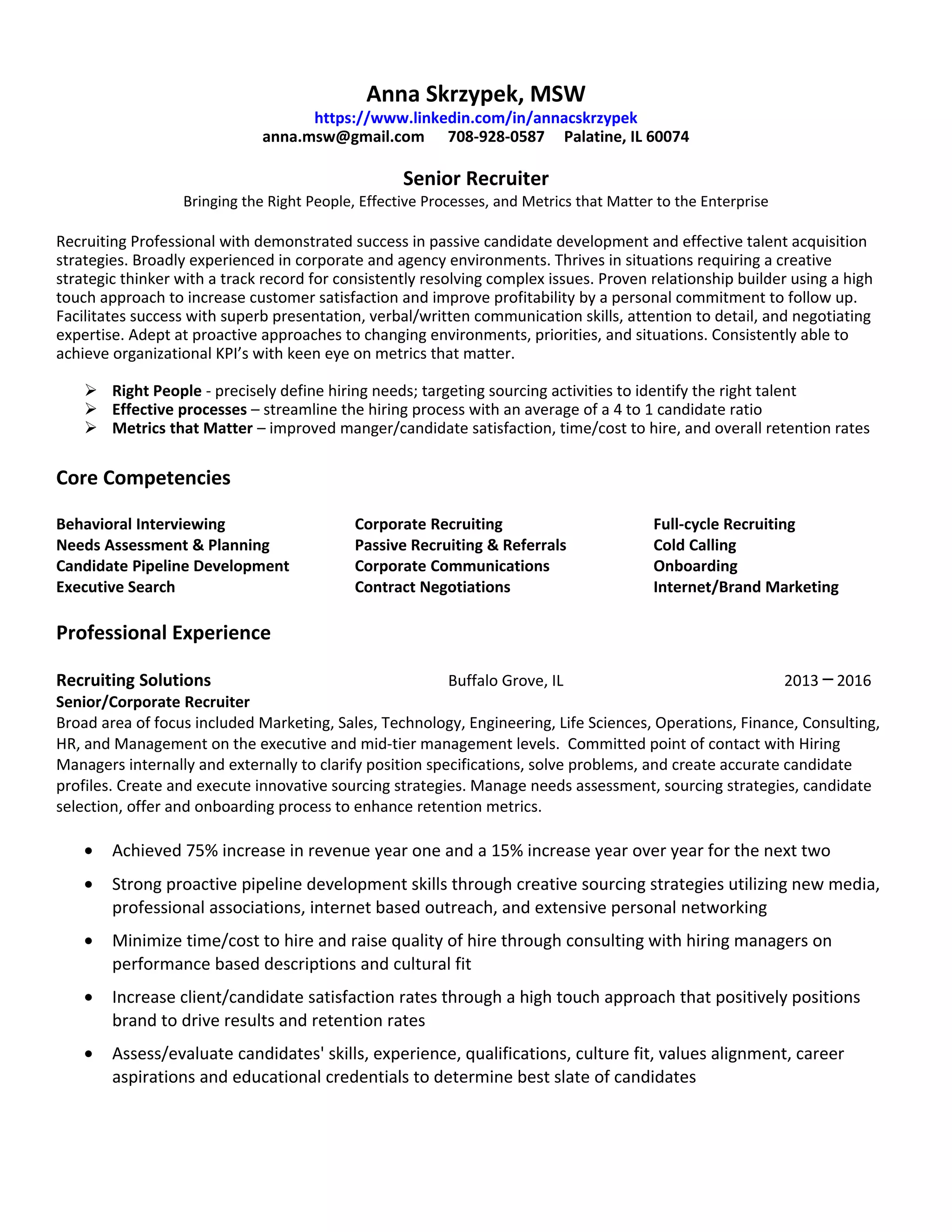 Anna Skrzypek Senior Corporate Recrutiing Resume | DOC