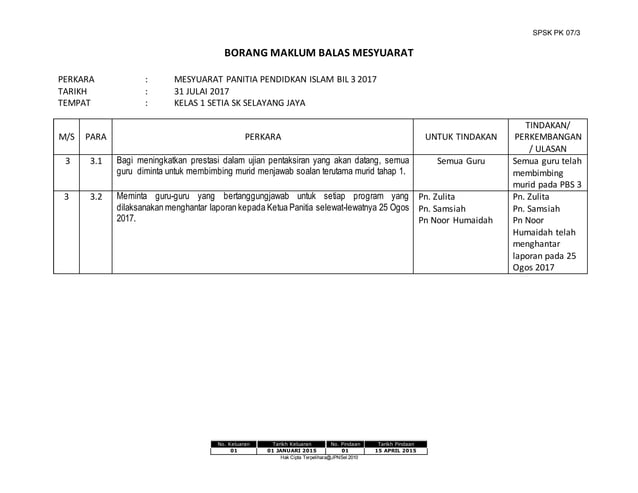 Sksj minit mesyuarat panitia pendidikan islam kali-3 2017 [maklum balas ...